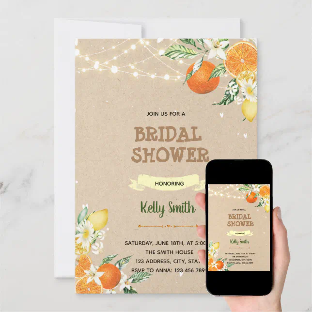 Orange lemon citrus theme shower invitation | Zazzle