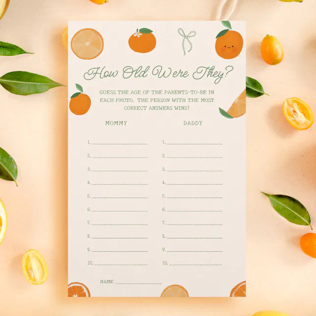 Orange Little Cutie Baby Shower Guess The Age Game | Zazzle