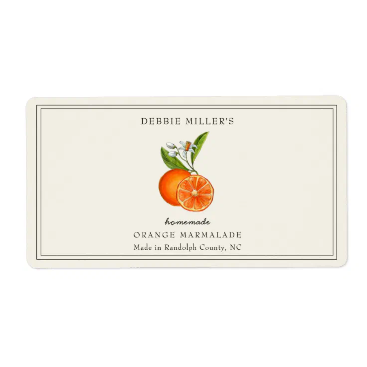 Orange marmalade Jam Jar on Off white rectangular Label | Zazzle