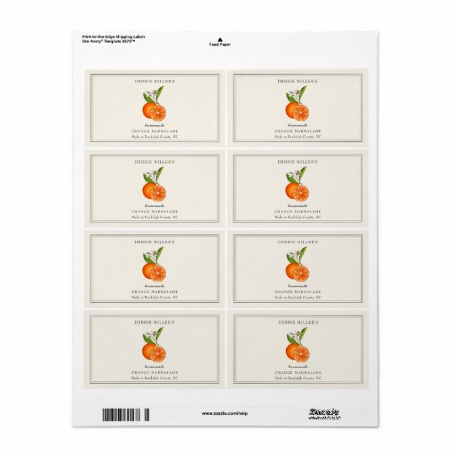 Orange marmalade Jam Jar on Off white rectangular Label | Zazzle