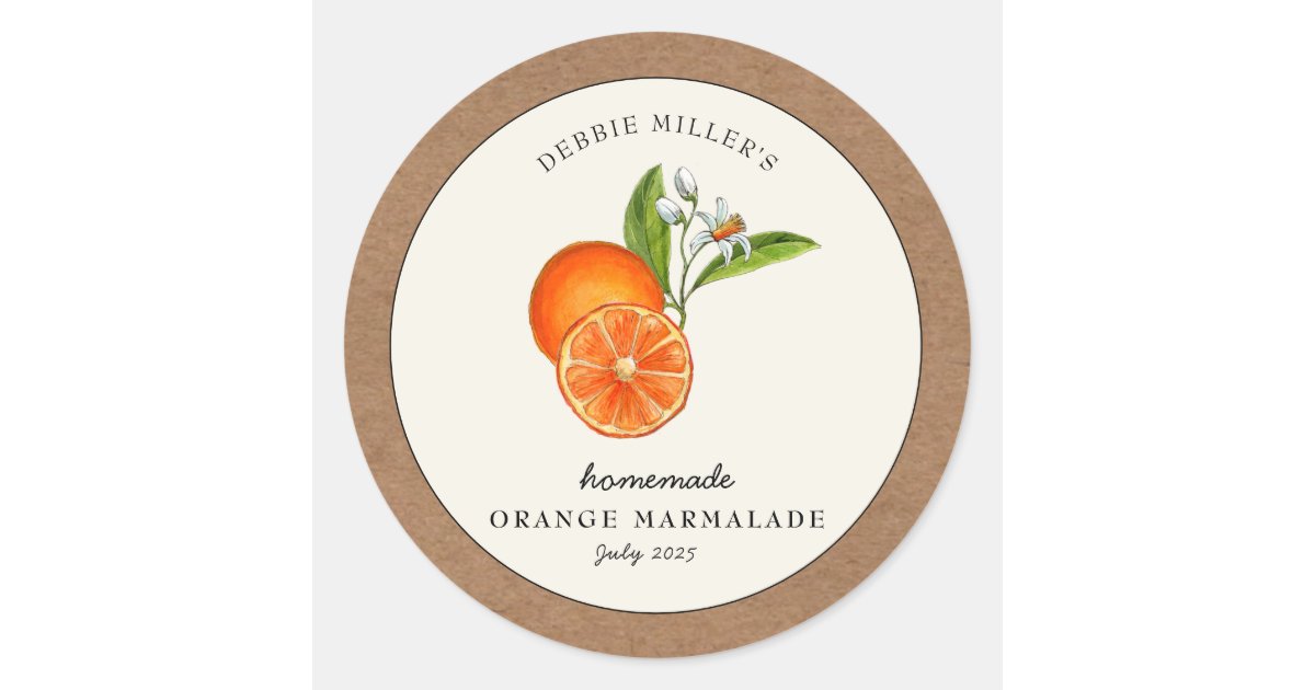 Orange Marmalade Kraft paper Round Jam Classic Round Sticker | Zazzle