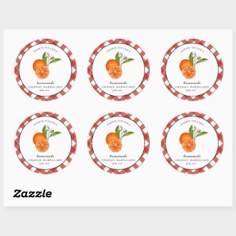 Orange Marmalade Plaid Round Jam Classic Round Sticker | Zazzle
