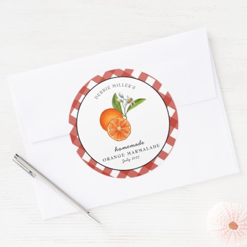 Orange Marmalade Plaid Round Jam Classic Round Sticker | Zazzle