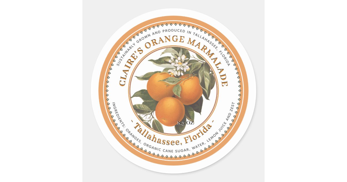 Orange Marmalade Preserves Vintage Orange Classic Round Sticker | Zazzle