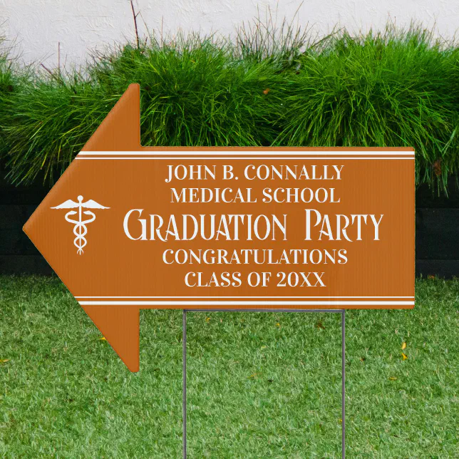 Orange Medical School Graduation Party Arrow Yard Sign | Zazzle