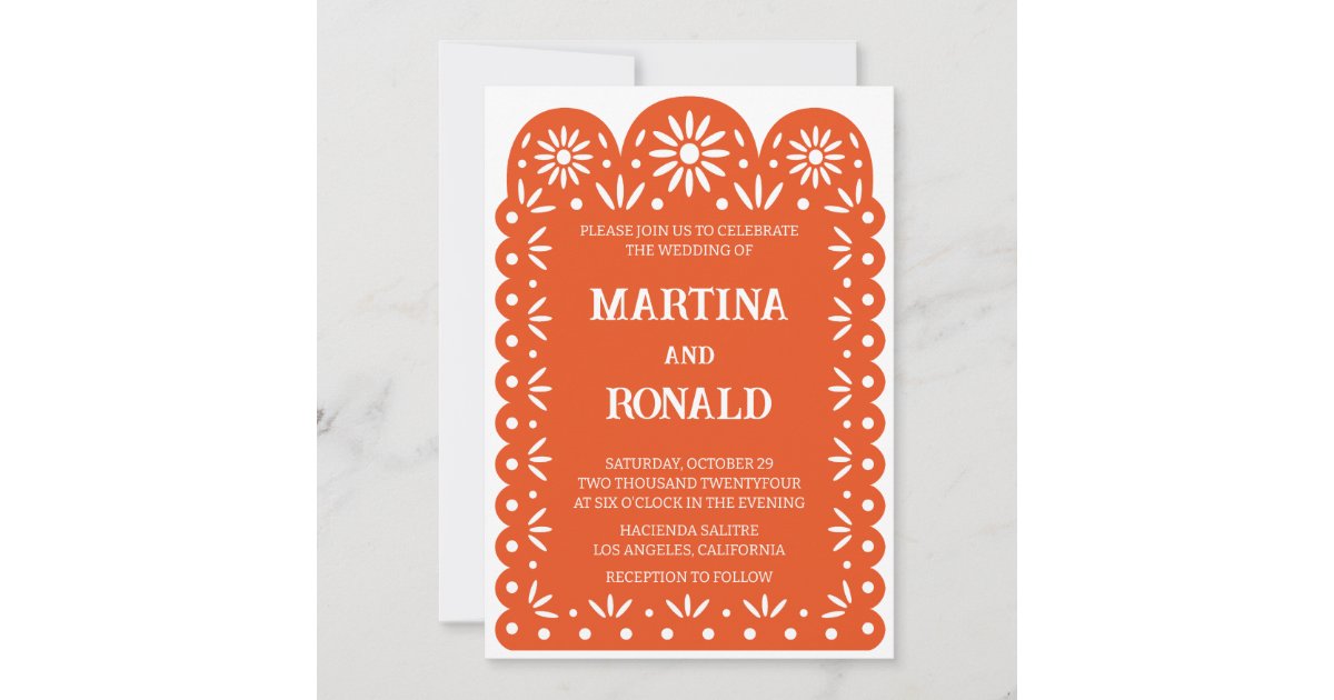Orange Mexican papel picado wedding invitation | Zazzle