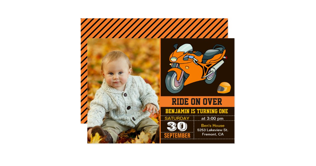 Orange Motorcycle Racing First Birthday Invitation | Zazzle.com