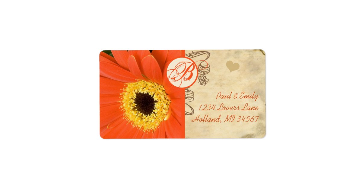 Orange Musical Gerber Daisy Grey Musical Notes Label | Zazzle