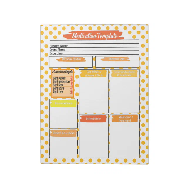 Orange Nursing Student Medication Template Notepad | Zazzle