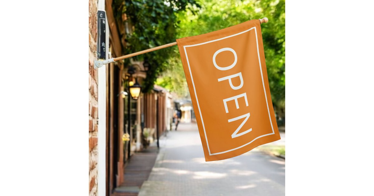 Orange Open Sign Modern Minimal Business Flag | Zazzle
