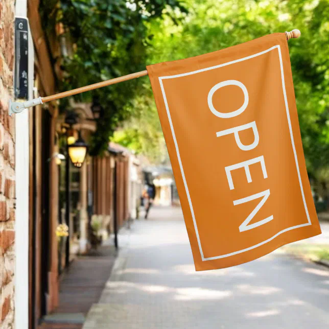 Orange Open Sign Modern Minimal Business Flag | Zazzle