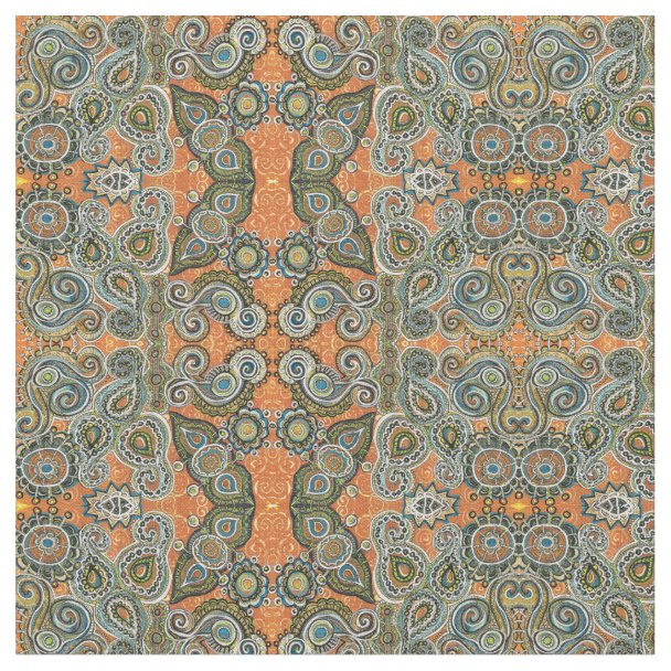 Paisley pattern orange color fabric | Zazzle.com