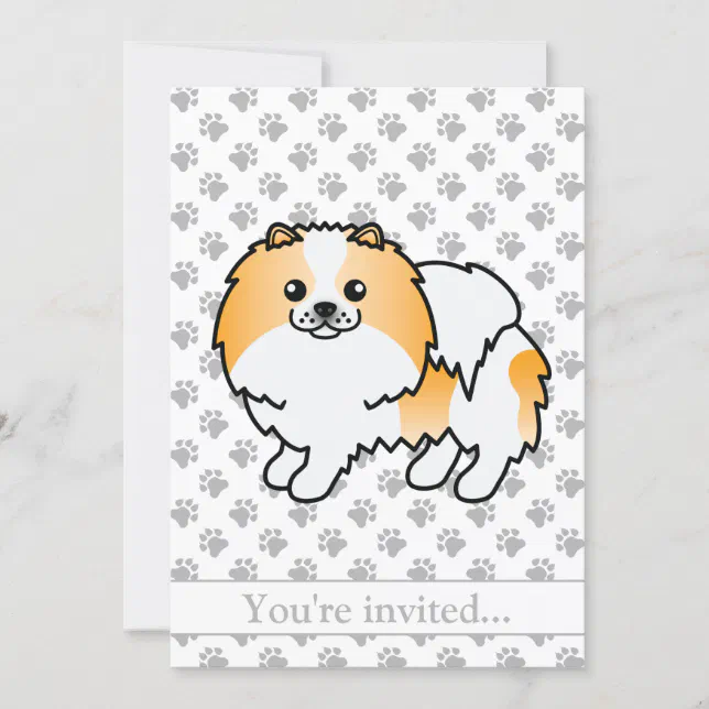 Orange Parti-Color Pomeranian Dog Birthday Party Invitation | Zazzle