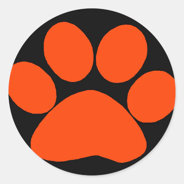 Orange Paw Print Classic Round Sticker | Zazzle