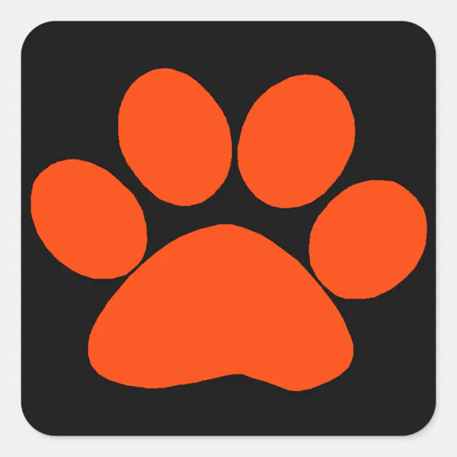 Orange Paw Print Square Sticker | Zazzle