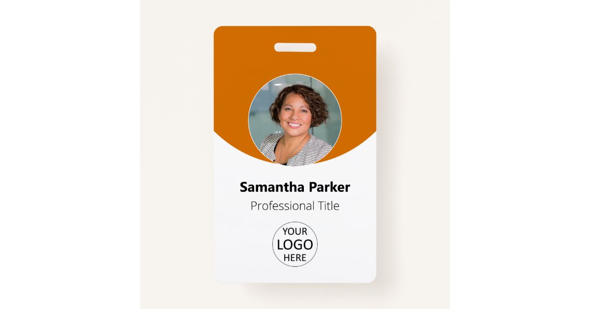 Orange Personalized Photo, Logo, Barcode Employee Badge | Zazzle
