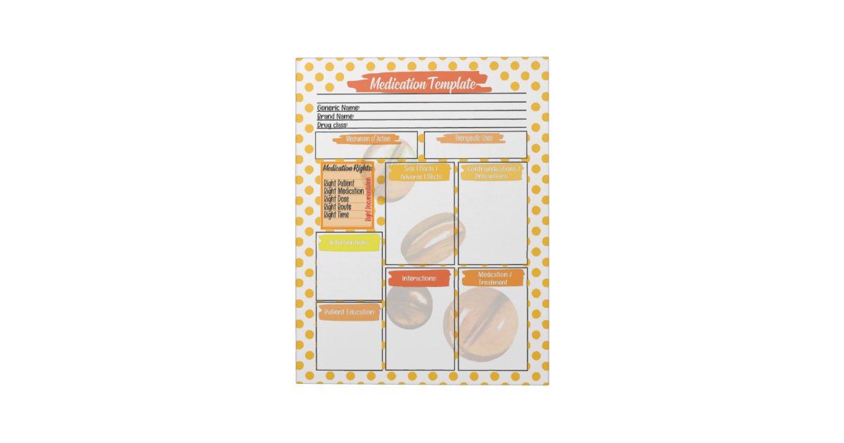 Orange Pill Nursing Student Medication Template Notepad | Zazzle