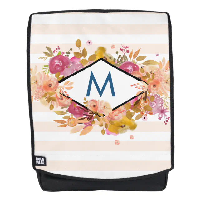 Orange & Pink Floral Bouquet Monogram Backpack | Zazzle
