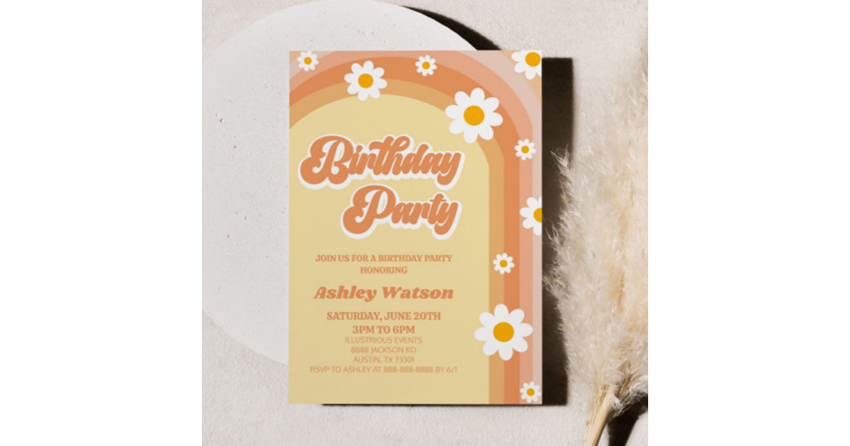 Orange Pink Retro Daisy Flower Birthday Party Invitation | Zazzle