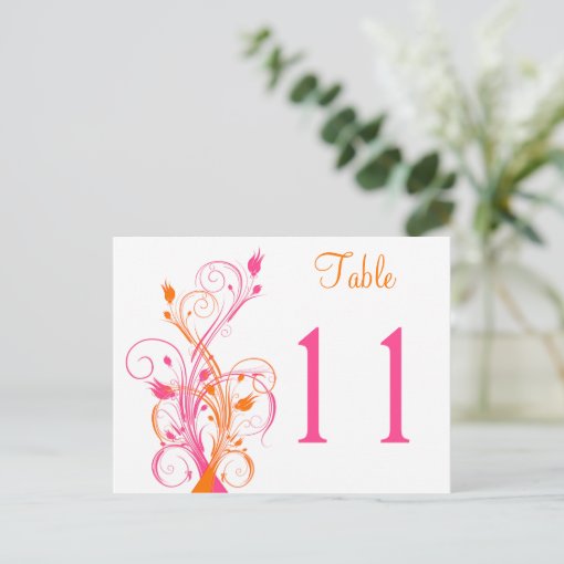 Orange Pink White Floral Table Number Postcard | Zazzle