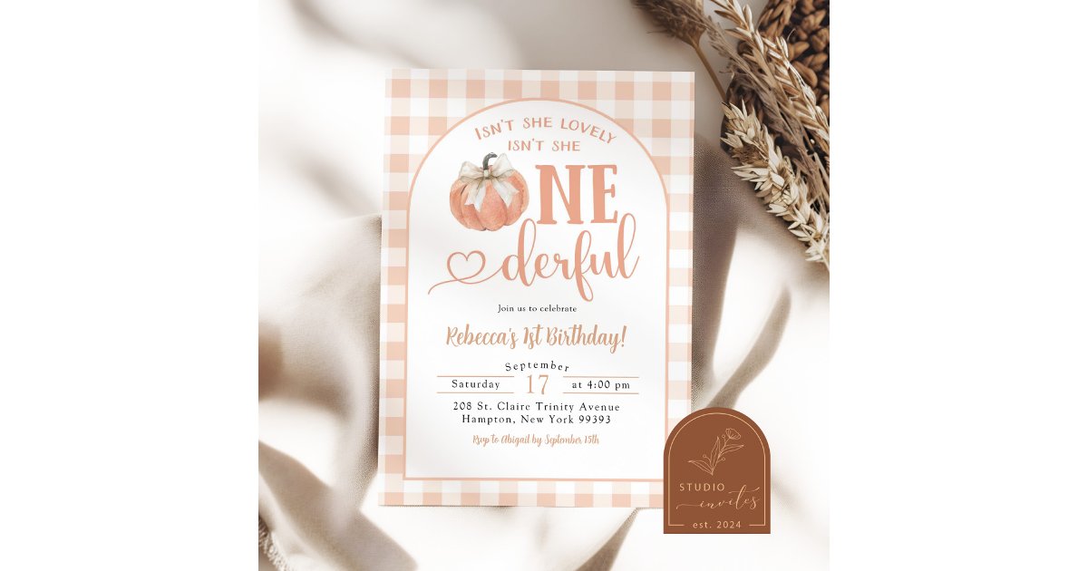Orange Plaid Preppy Pumpkin Onederful 1st Birthday Invitation | Zazzle