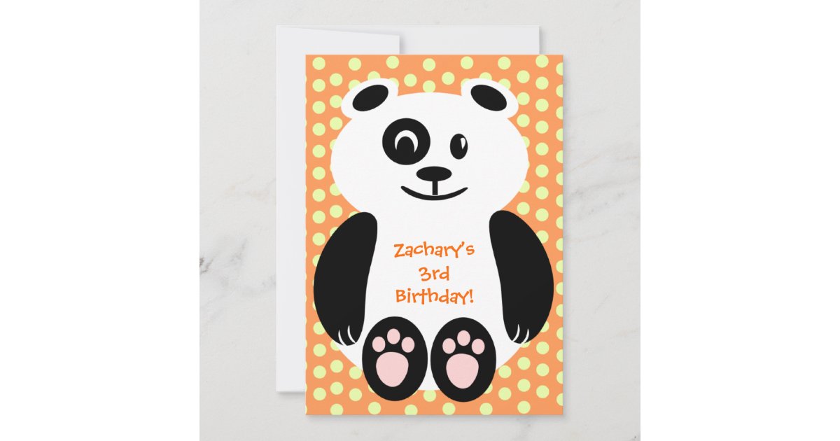 Orange Polka Dot Panda Birthday Invitations | Zazzle