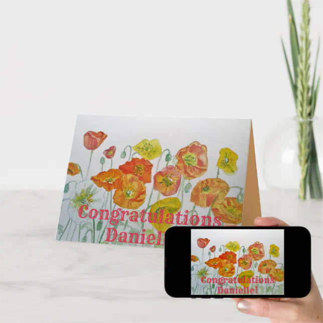 Orange Poppies Watercolour Congratulations Card | Zazzle