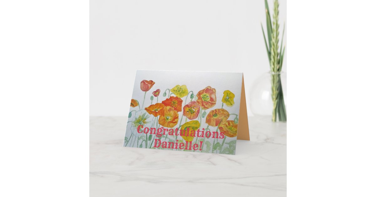 Orange Poppies Watercolour Congratulations Card | Zazzle