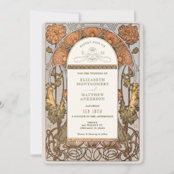 Orange Poppy Wedding Invitations Art Nouveau Mucha | Zazzle