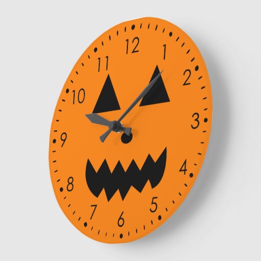 Orange Pumpkin Face Halloween Large Clock | Zazzle