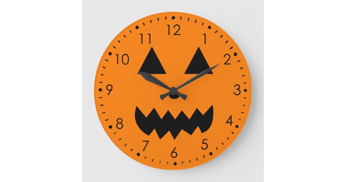 Orange Pumpkin Face Halloween Large Clock | Zazzle