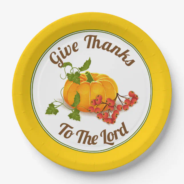 Orange pumpkin, yellow border fall Thanksgiving Paper Plates | Zazzle