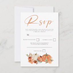 Orange Pumpkins Fall Florals Script QR Code RSVP Card | Zazzle