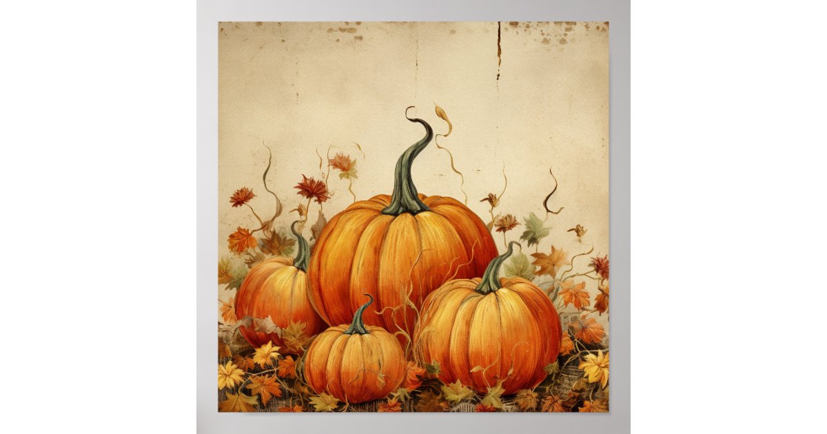 Orange Pumpkins Rustic Autumn Poster | Zazzle