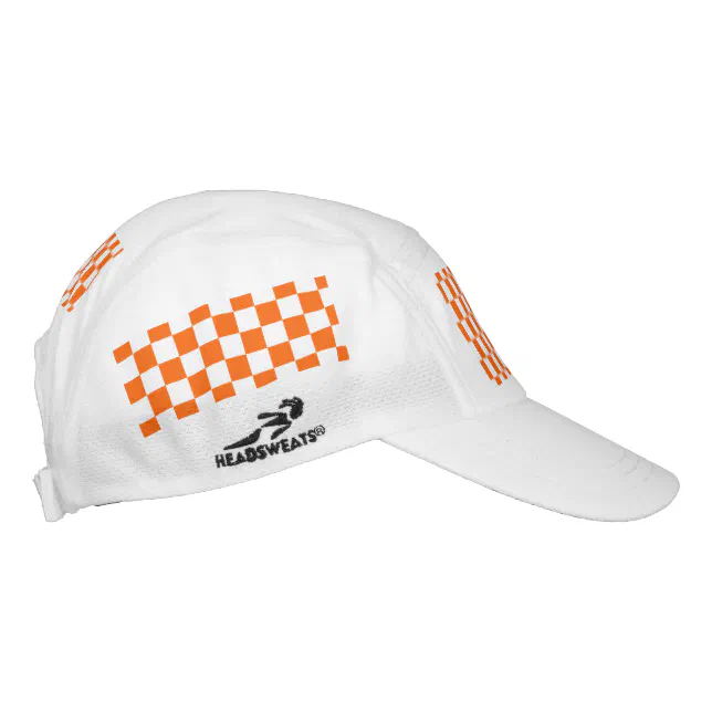 Orange Racing Checkered Flag Display Customizable Hat | Zazzle