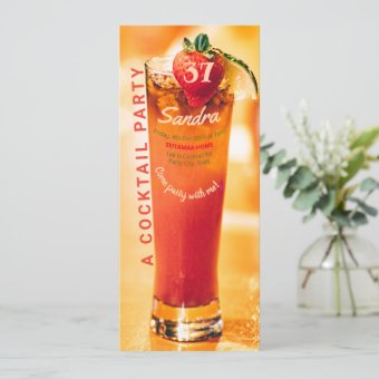 Orange Red Cocktail Birthday Party Invitation | Zazzle