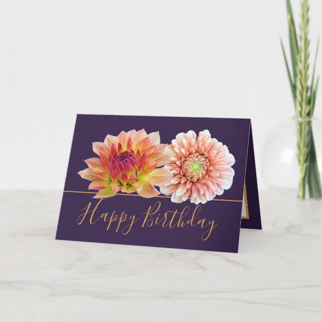 Orange Red Dahlias Pretty Floral Bouquet Birthday Card | Zazzle