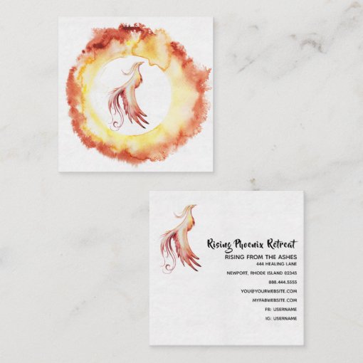Orange Red Flame Phoenix Rings of Fire White Square Business Card | Zazzle