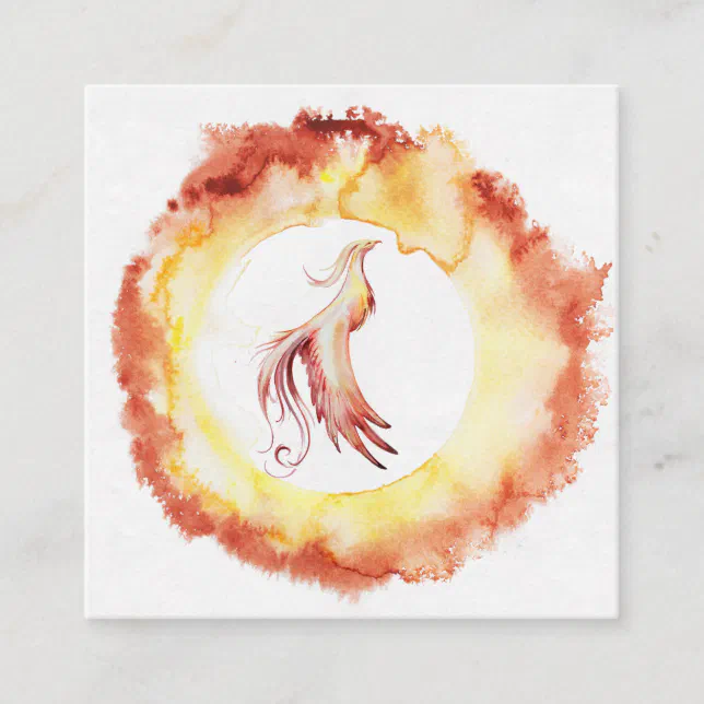 Orange Red Flame Phoenix Rings of Fire White Square Business Card | Zazzle