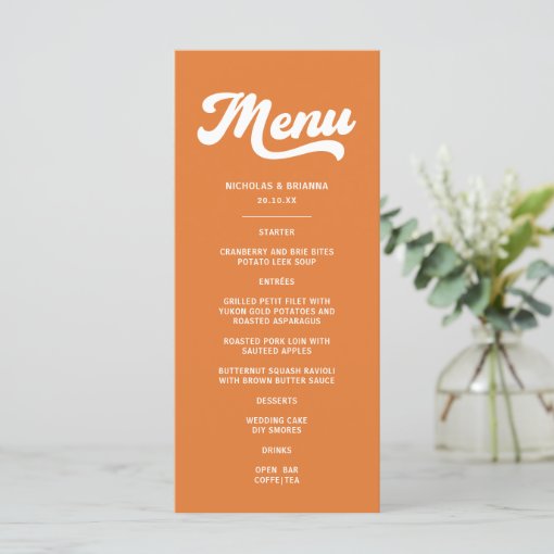 Orange Retro 70s Wedding Menu | Zazzle