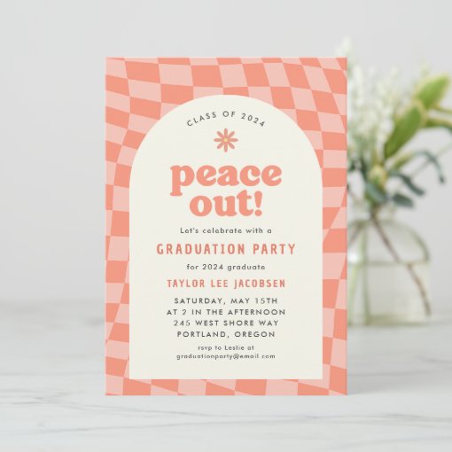 Orange Retro Groovy 70s Graduation Party Invitation | Zazzle