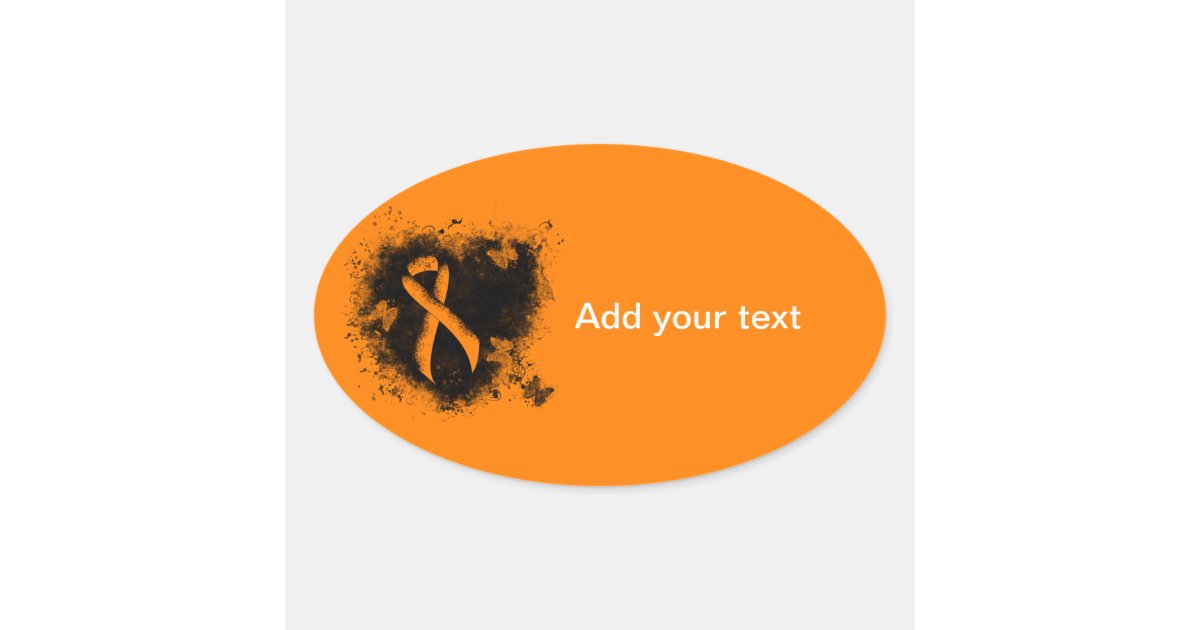 Orange Ribbon Grunge Heart Oval Sticker | Zazzle