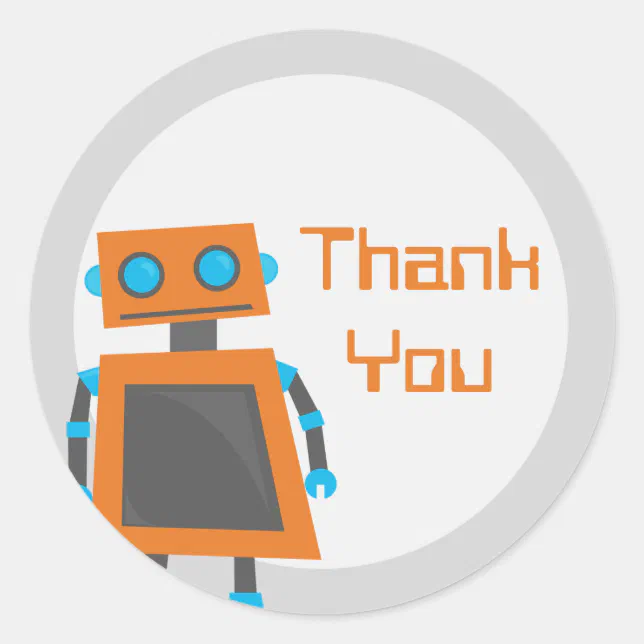 Orange Robot Thank You Stickers | Zazzle