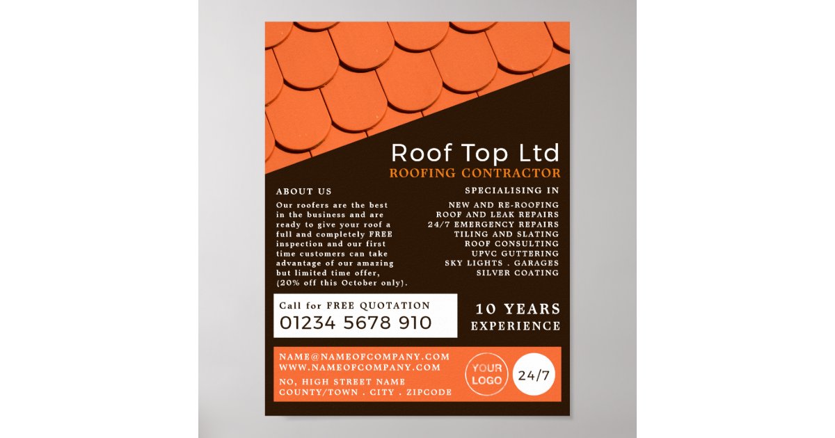 Orange Roof Tiles, Roofer, Roofing Contractor Poster | Zazzle