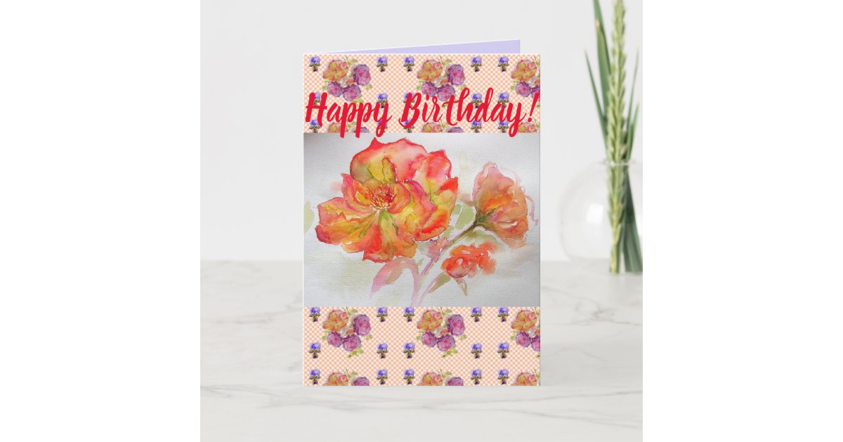 Orange Rose Flower Floral Happy Birthday art Card | Zazzle