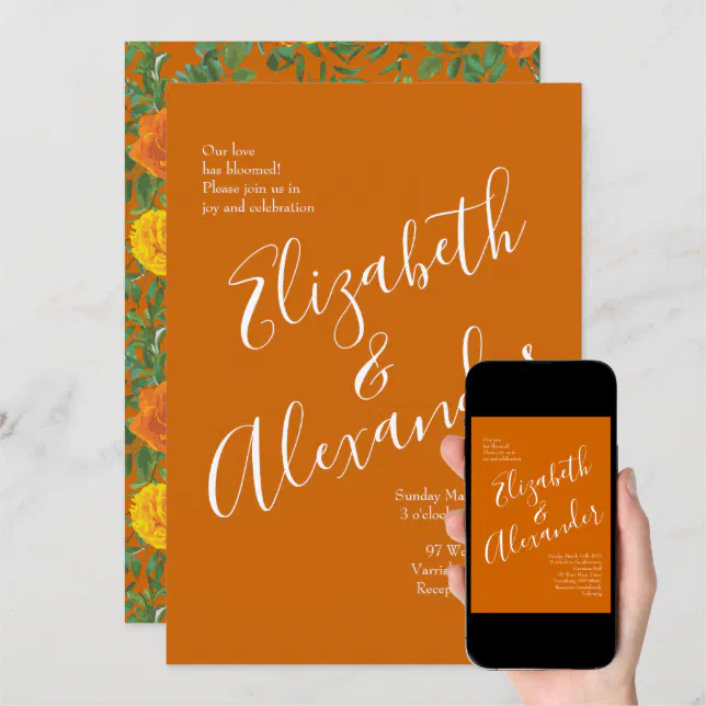 Orange & Rust Fall Peony & Rose Floral Wedding Invitation | Zazzle