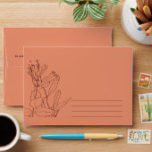 ORANGE RUST RED KRAFT LINE DRAWING FLORAL ADDRESS ENVELOPE | Zazzle