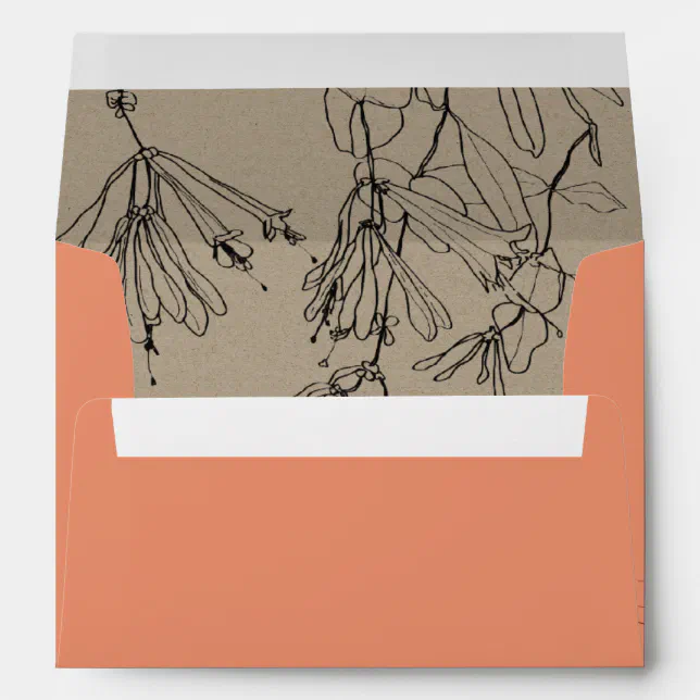 ORANGE RUST RED KRAFT LINE DRAWING FLORAL ADDRESS ENVELOPE | Zazzle
