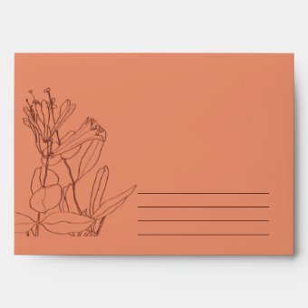 ORANGE RUST RED KRAFT LINE DRAWING FLORAL ADDRESS ENVELOPE | Zazzle