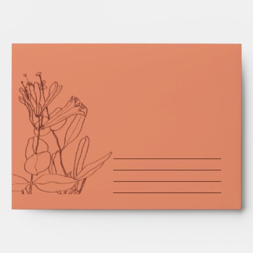 ORANGE RUST RED KRAFT LINE DRAWING FLORAL ADDRESS ENVELOPE | Zazzle